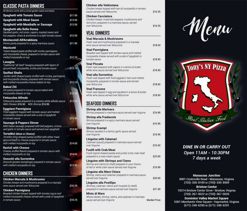 Standard Menu – Tony's New York Pizza